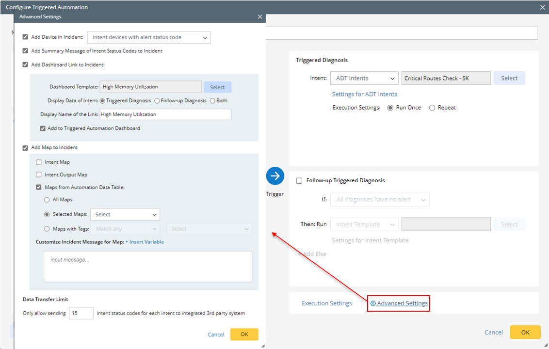 Define Advanced Settings for Triggered Diagnosis