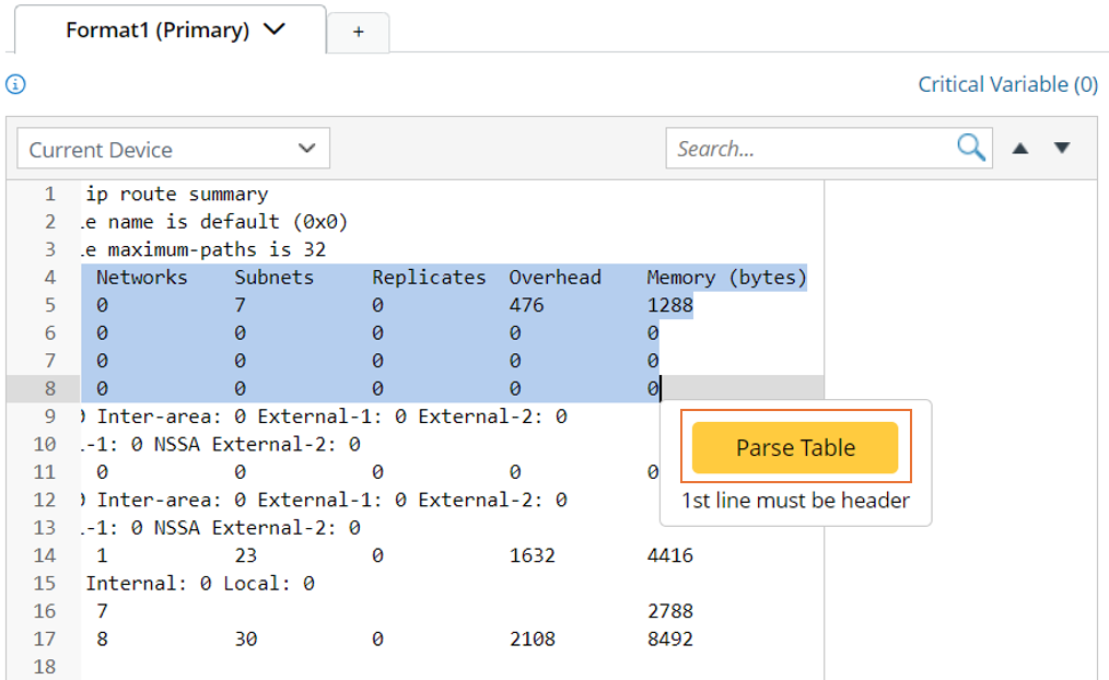 Define a Table Parser
