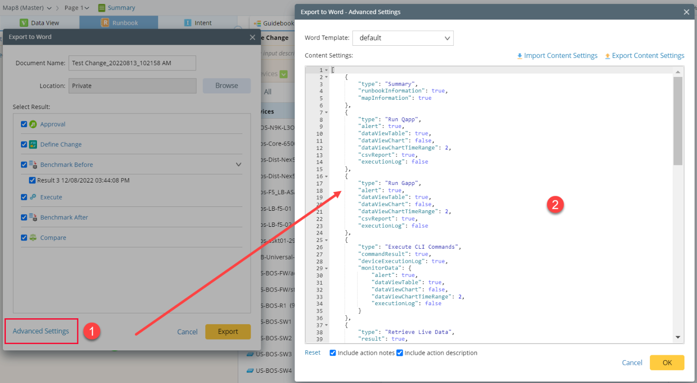 Exporting a Network Change Task to Word