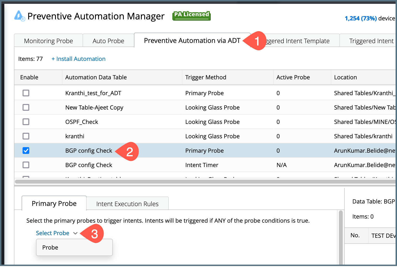 Primary Probe configuration to trigger ADT Intents