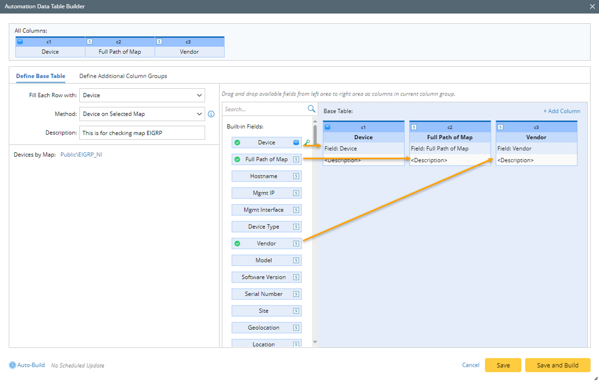Build Base Table via Device on Selected Map