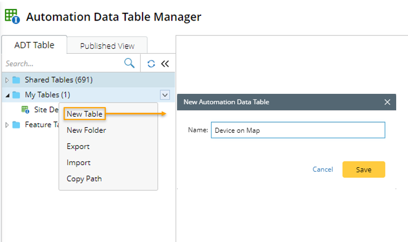 Build Base Table via Device on Selected Map