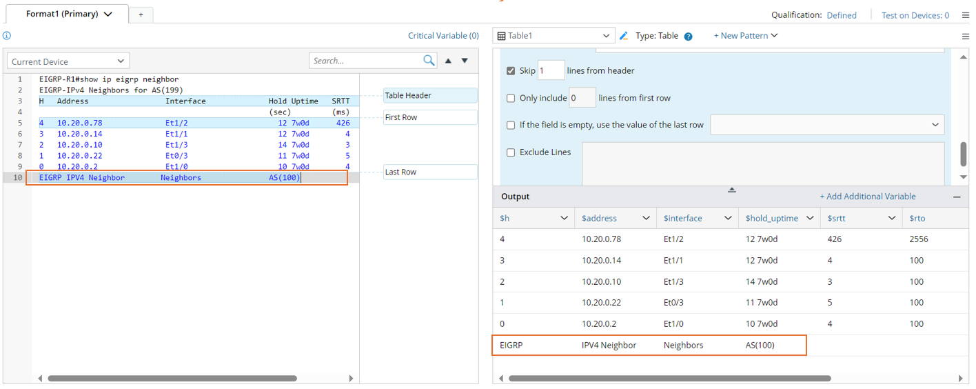 Advanced Settings for Table Parser